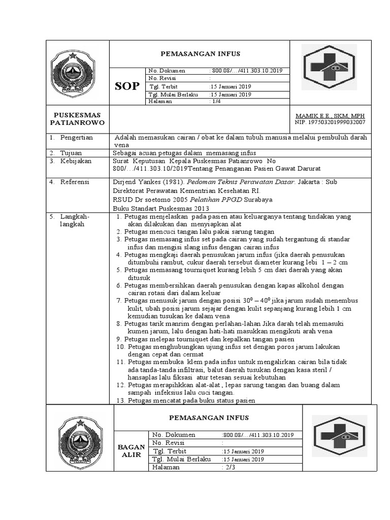 Sop Pemasangan Infus | PDF