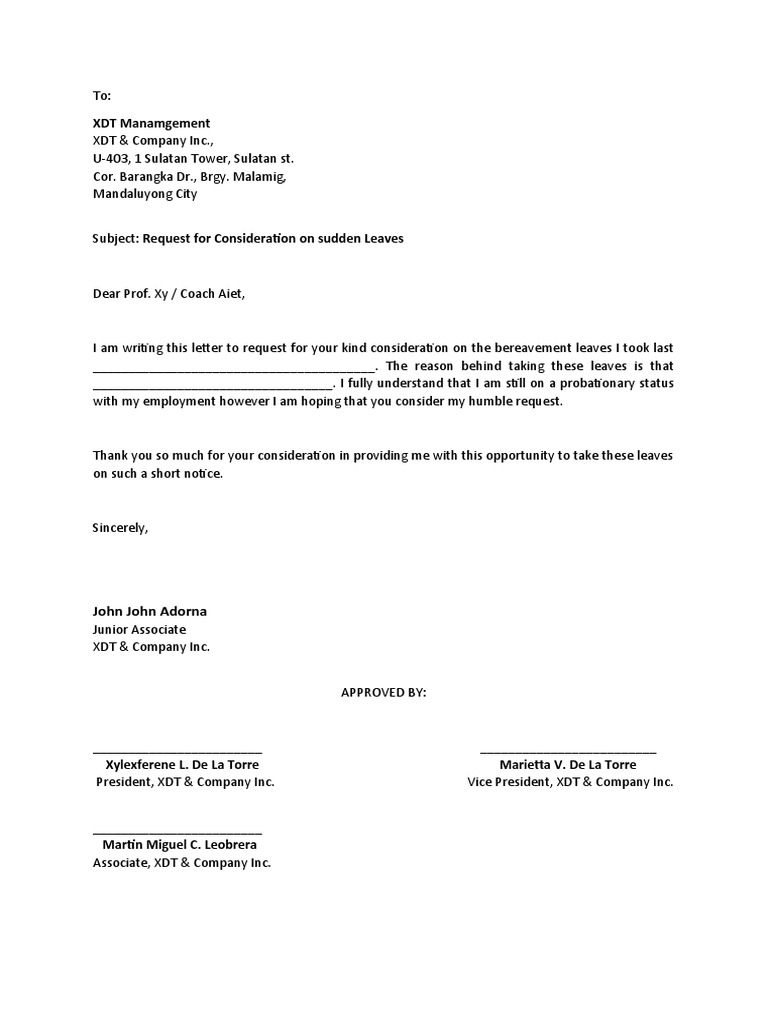 Consideration Letter For Sudden Leave | PDF