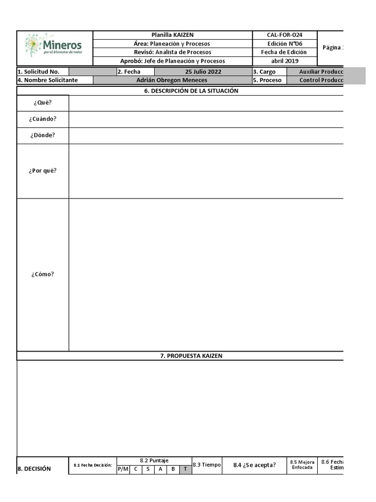 Formato para Hacer Kaizen | PDF