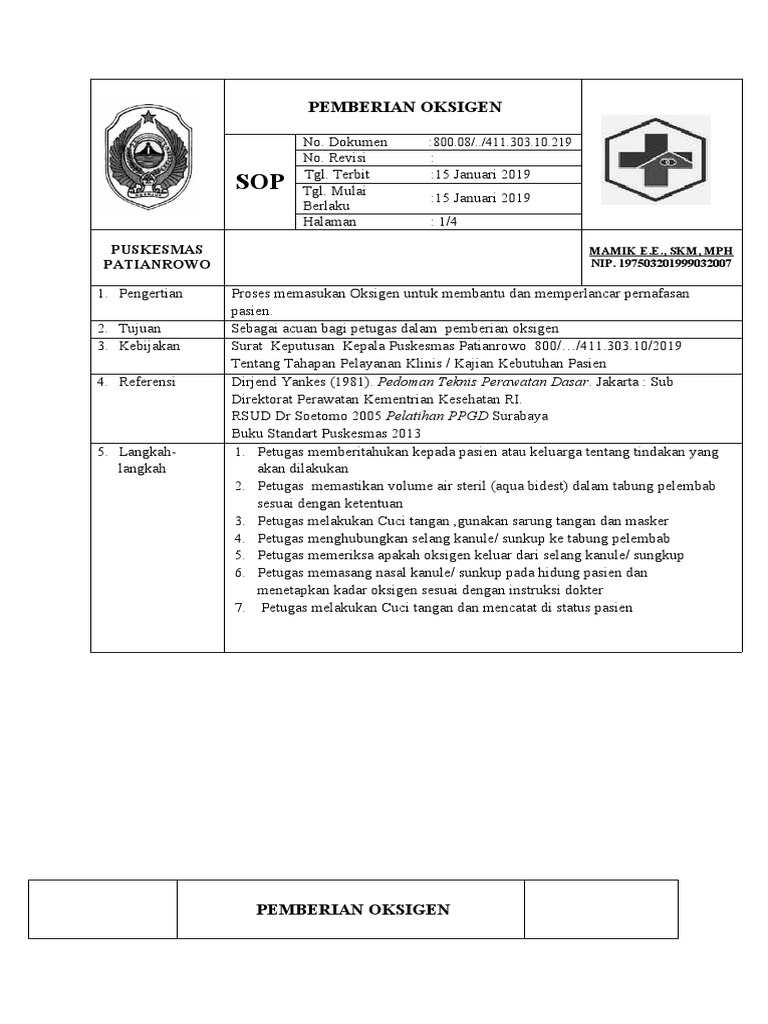 Sop Pemberian Oksigen | PDF