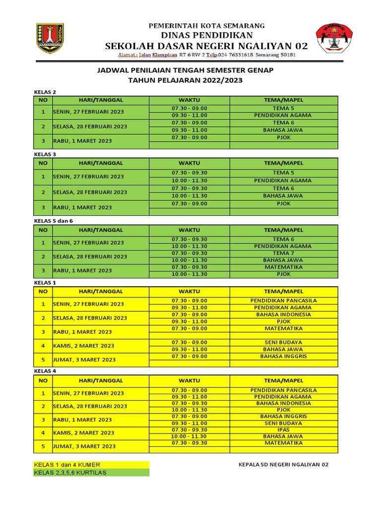 Jadwal Pts Genap TH 2022-2023 | PDF