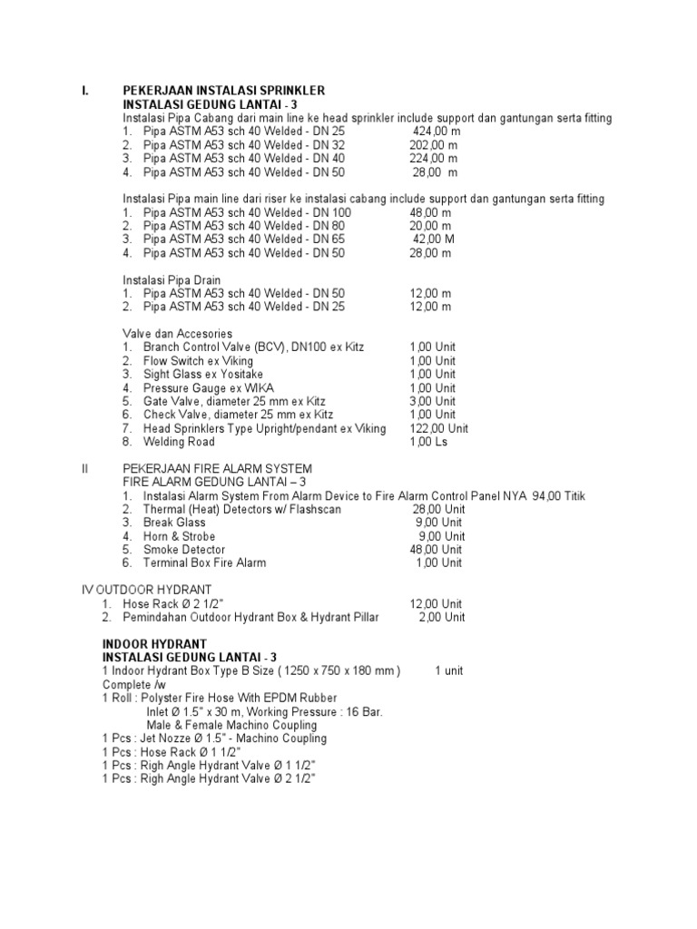 Pekerjaan Instalasi Sprinkler | PDF | Chemical Engineering | Equipment