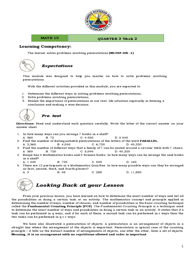 Math 10 Q3 Week 2 | PDF | Permutation | Numbers
