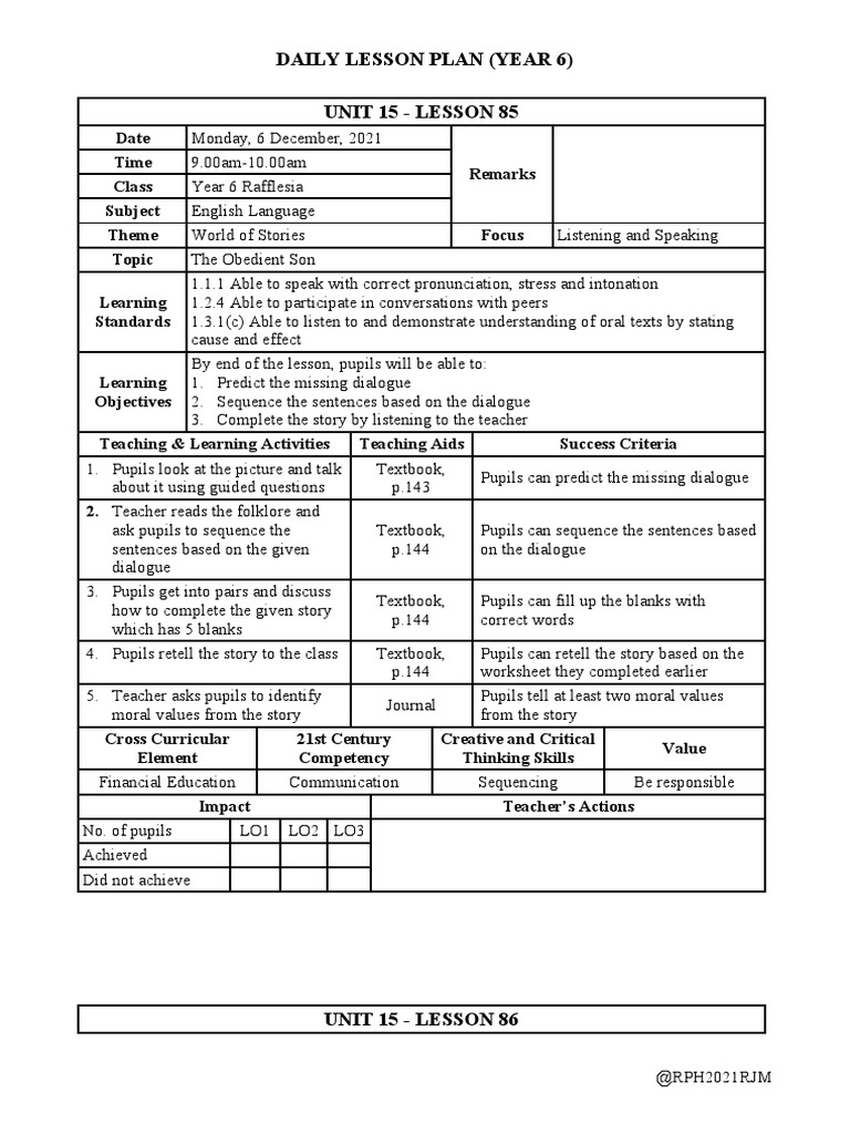 The Obedient Son: Lesson Plan Overview | PDF | Lesson Plan | Teachers