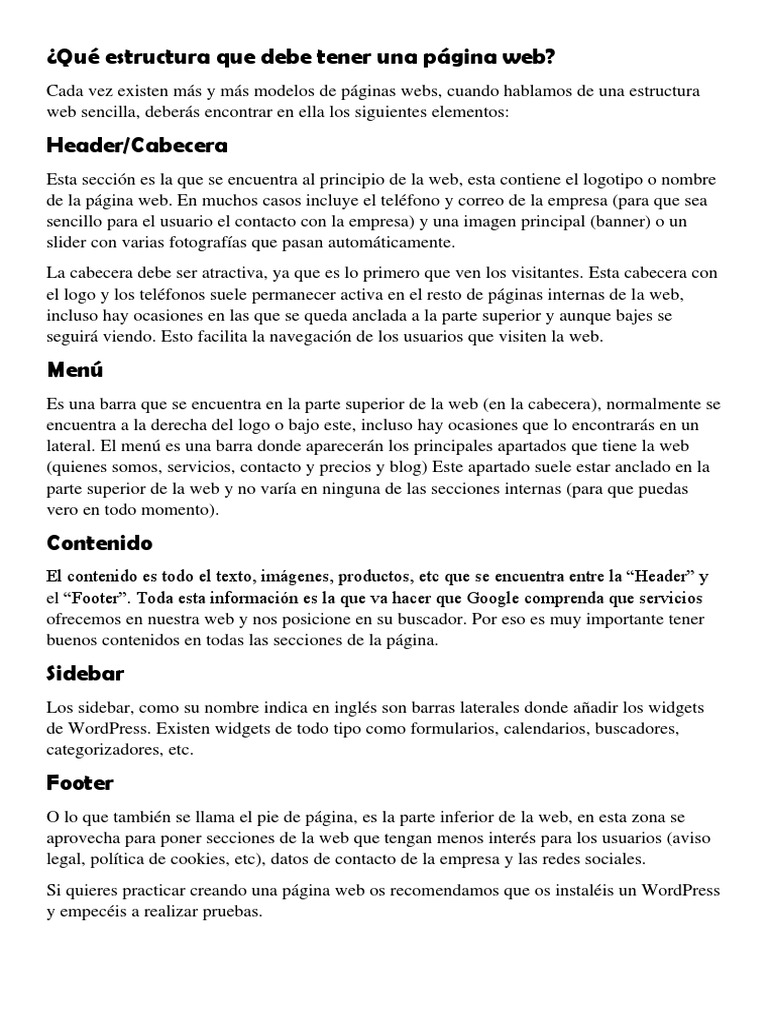 Qué Estructura Que Debe Tener Una Página Web | PDF