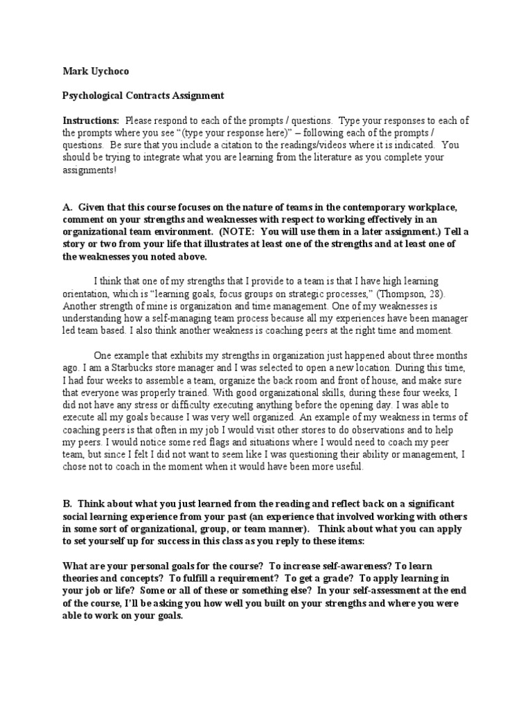 Psychological Contracts Assignment Template 1 | PDF | Experience | Goal