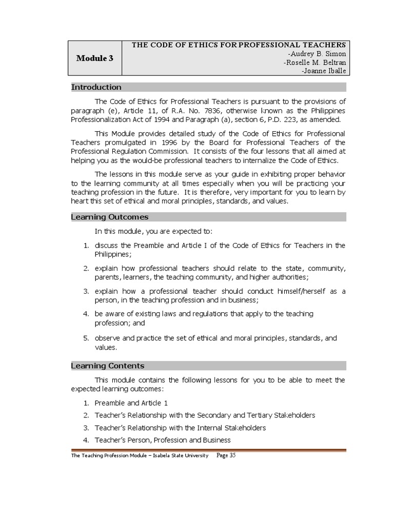 Module 3 Teaching Prof | PDF | Teachers | Learning