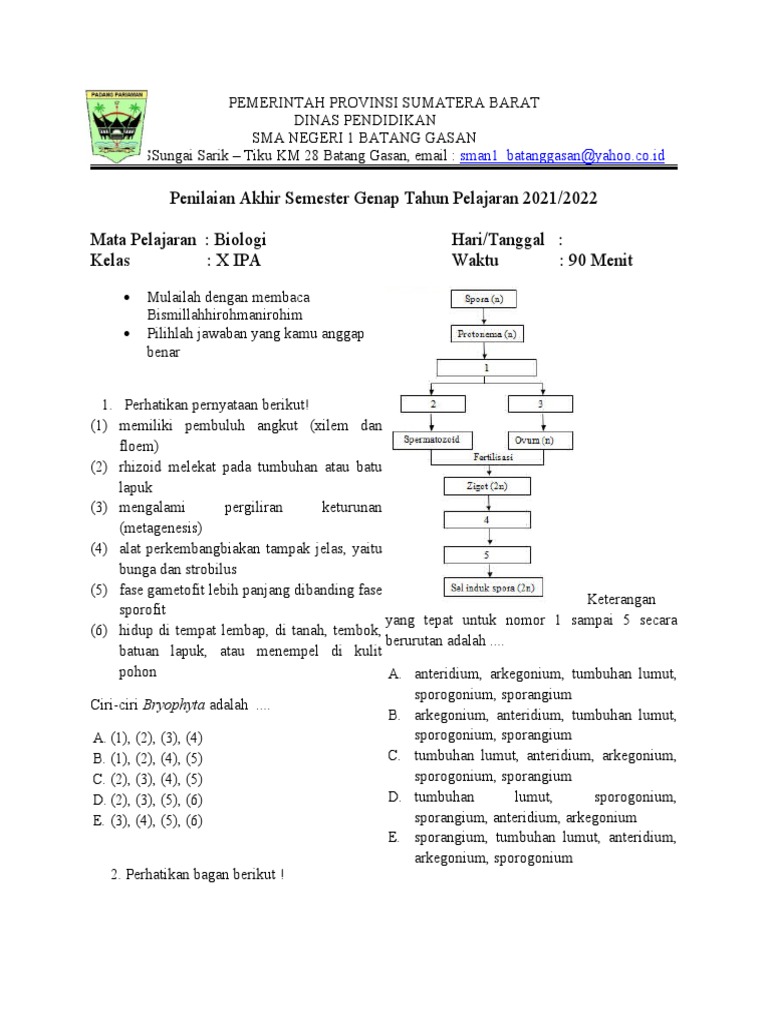 UAS Biologi Kelas X Ipa Semester Genap 2022 | PDF