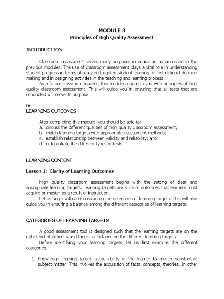 High Quality Classroom Assessment Principles | PDF | Educational ...