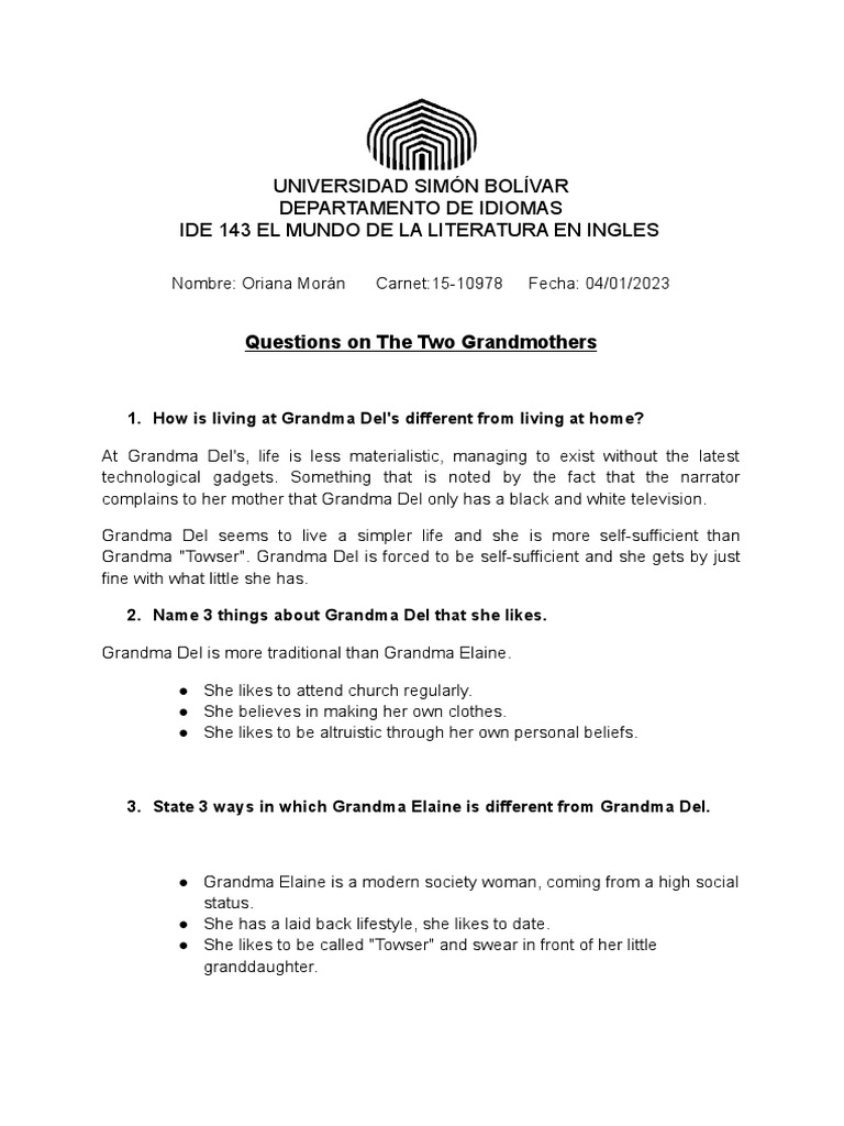 Oriana Moran - Questions The Two Grandmothers | PDF | Social Psychology Oriana Moran - Questions The Two Grandmothers | PDF | Social Psychology