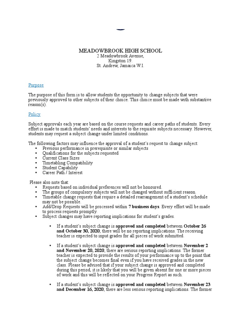Meadowbrook High School: Purpose | PDF | Teachers