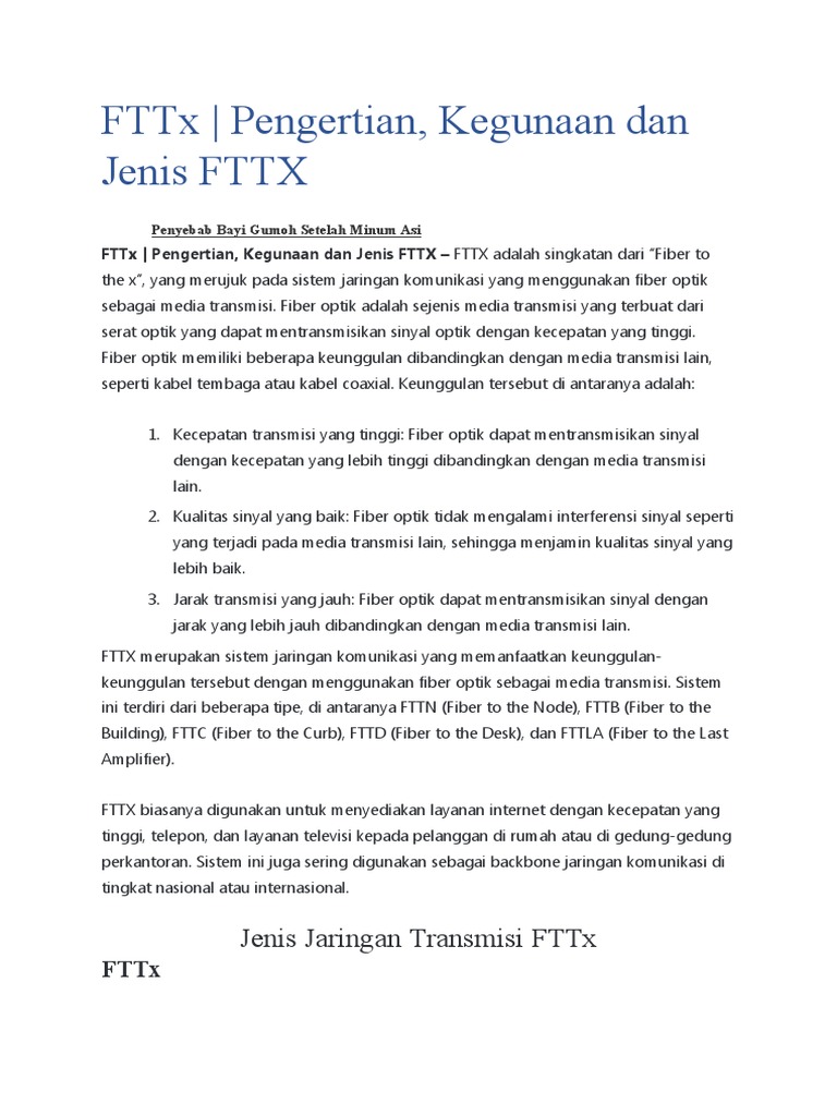 FTTx: Jaringan Fiber Optik Terbaik | PDF