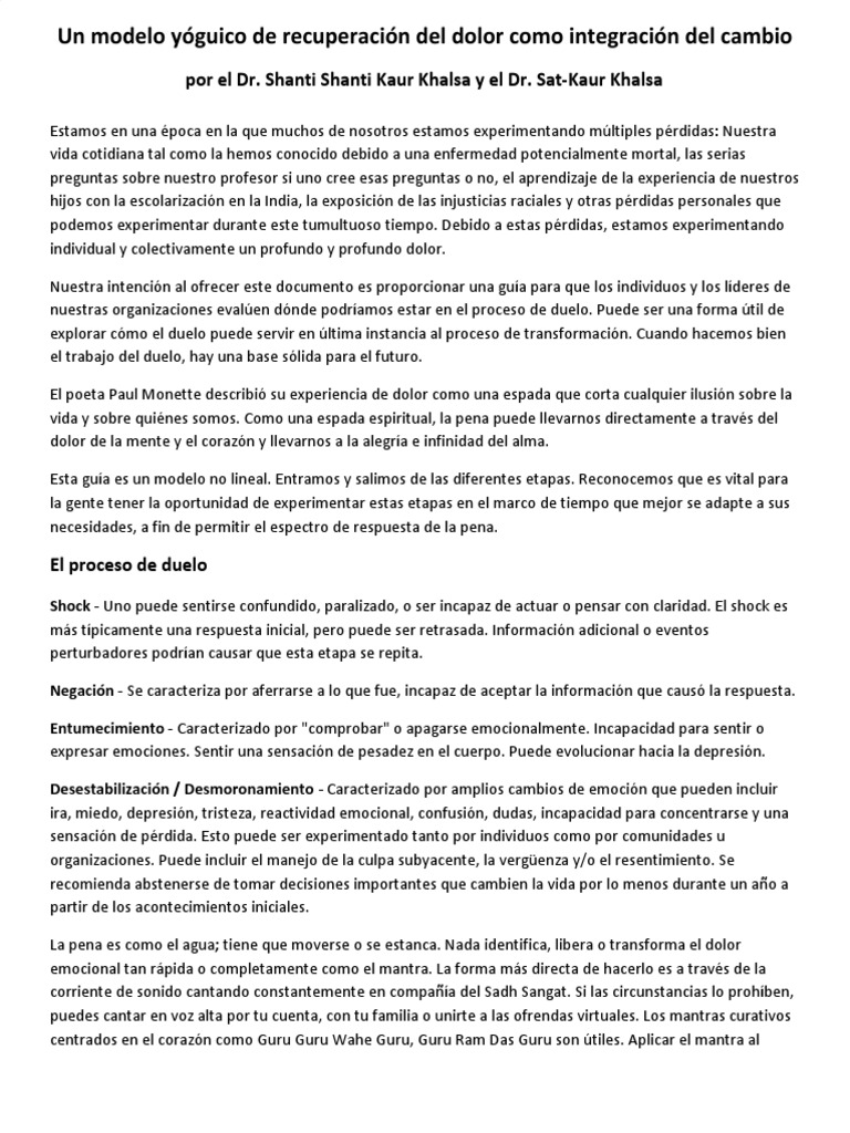 A Yogic Model of Grief Recovery - Spanish 1 | PDF | Las emociones | Dolor A Yogic Model of Grief Recovery - Spanish 1 | PDF | Las emociones | Dolor