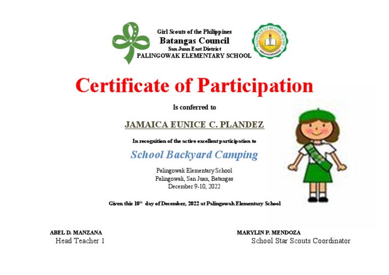 Certificate Girl Scouts of The Philippines | PDF