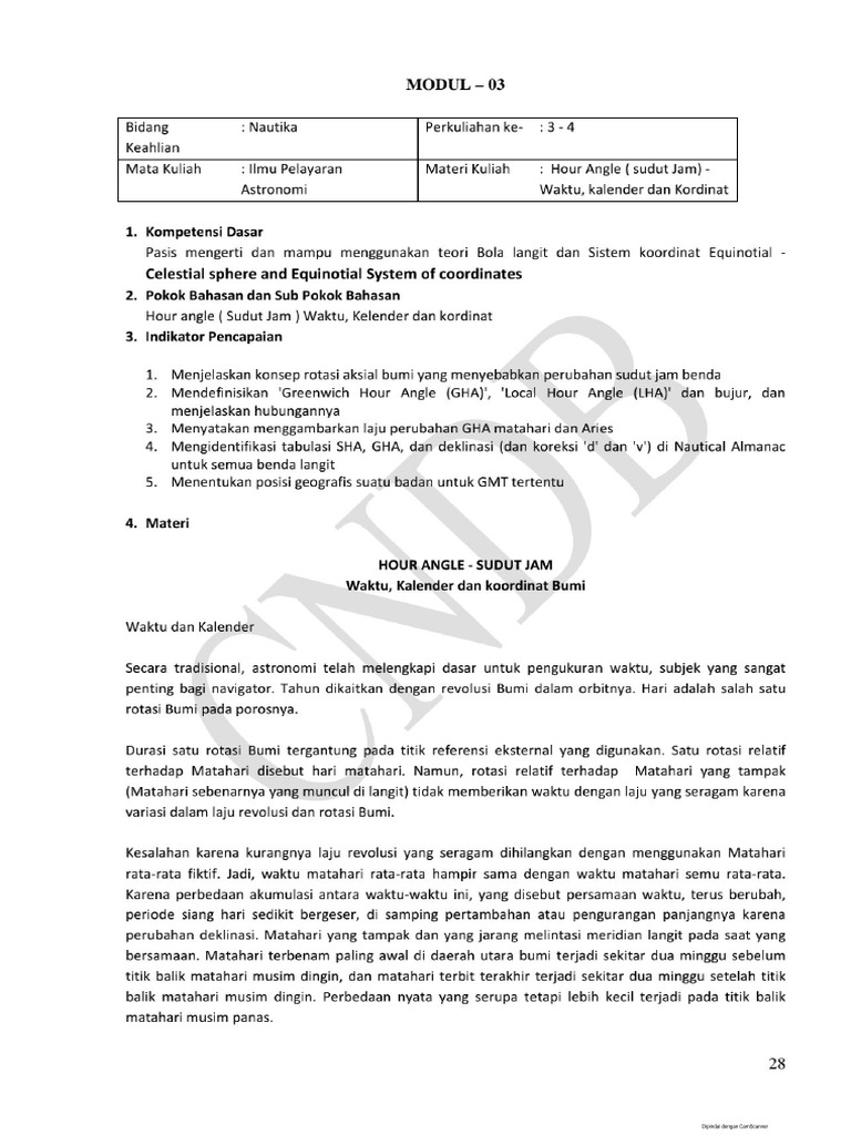 Bab IV - Modul III - Hour Angle - Sudut Jam | PDF