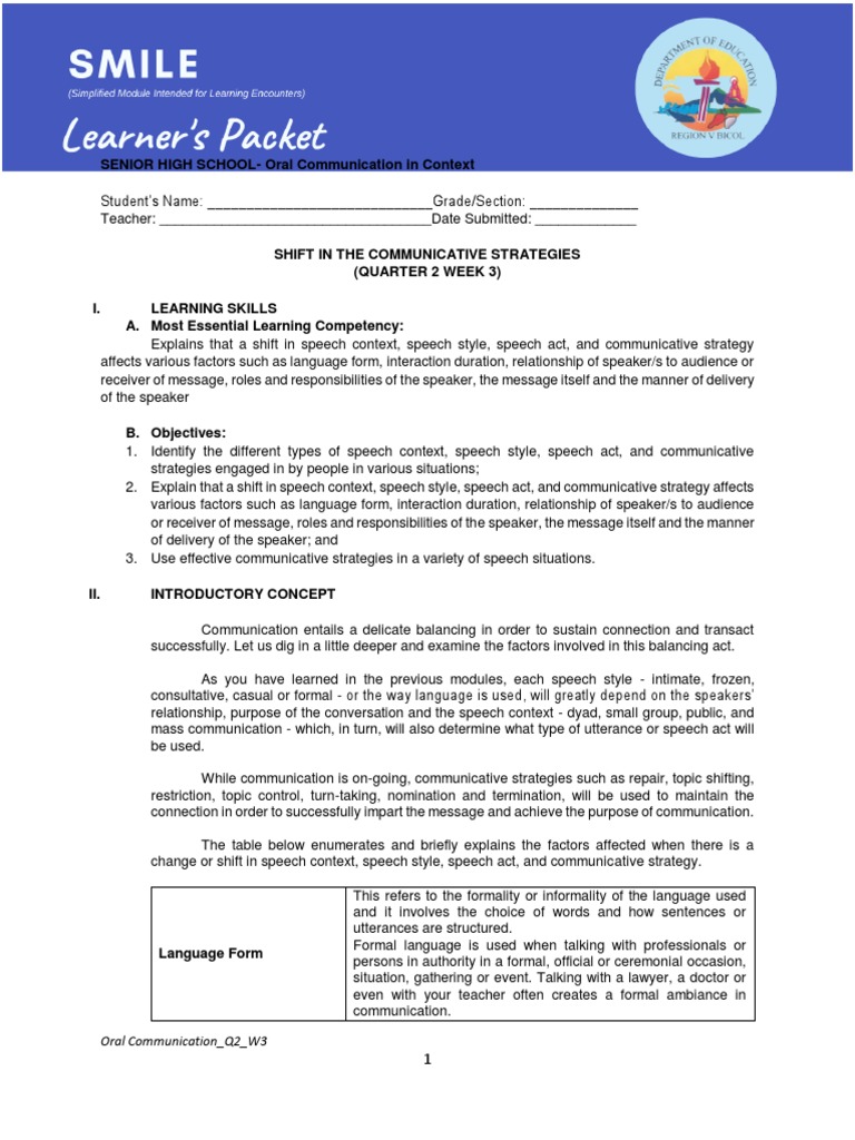 SMILE L.P Q2 ORAL COM. WK 3 | PDF | Communication | Conversation