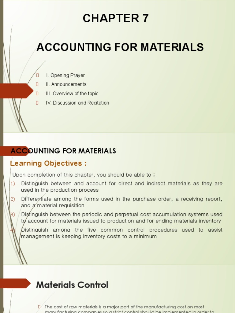 Chapter 7 Accounting For Materials | PDF | Inventory | Payments