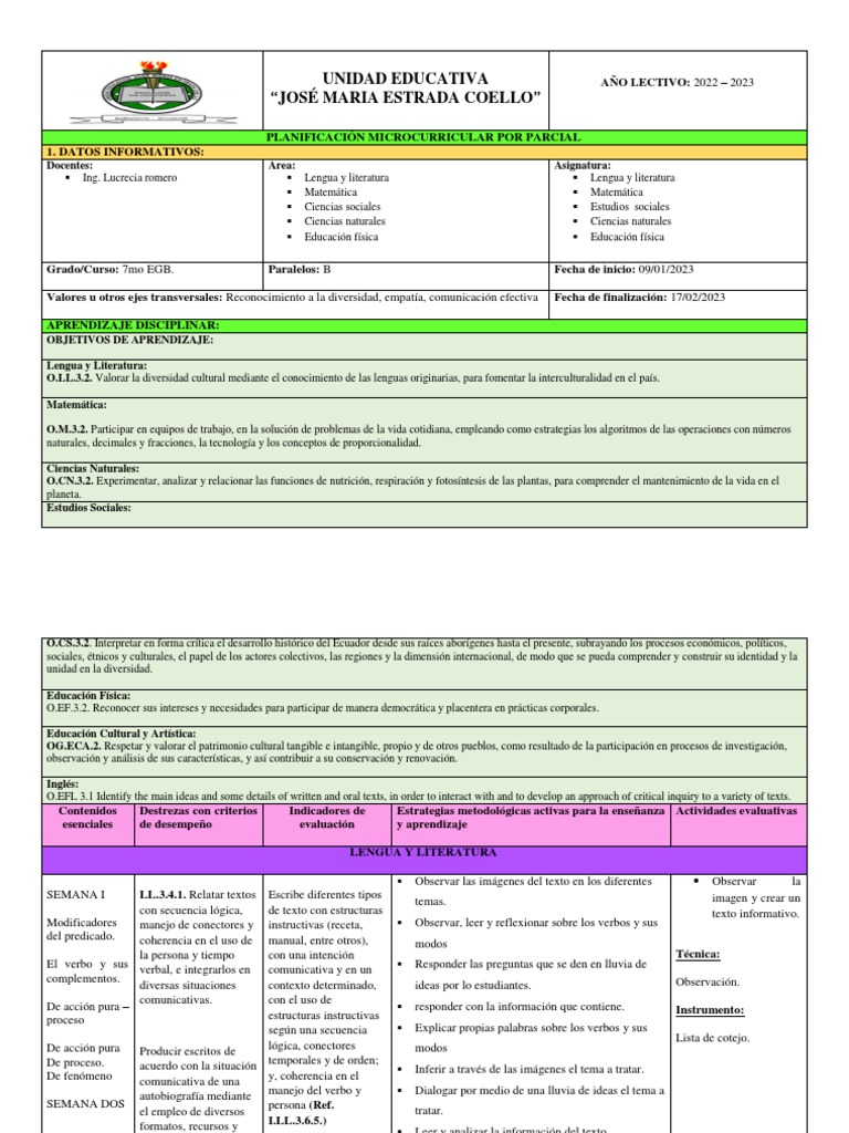Planificacion Septimo B | PDF | Volumen | Verbo