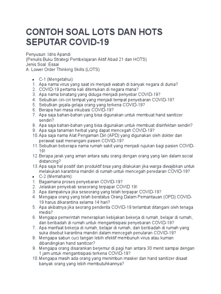 Contoh Soal LOTS dan HOTS COVID-19 | PDF | Pengembangan Diri