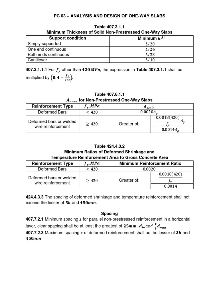 PC 03 One Way Slabs | PDF | Beam (Structure) | Materials