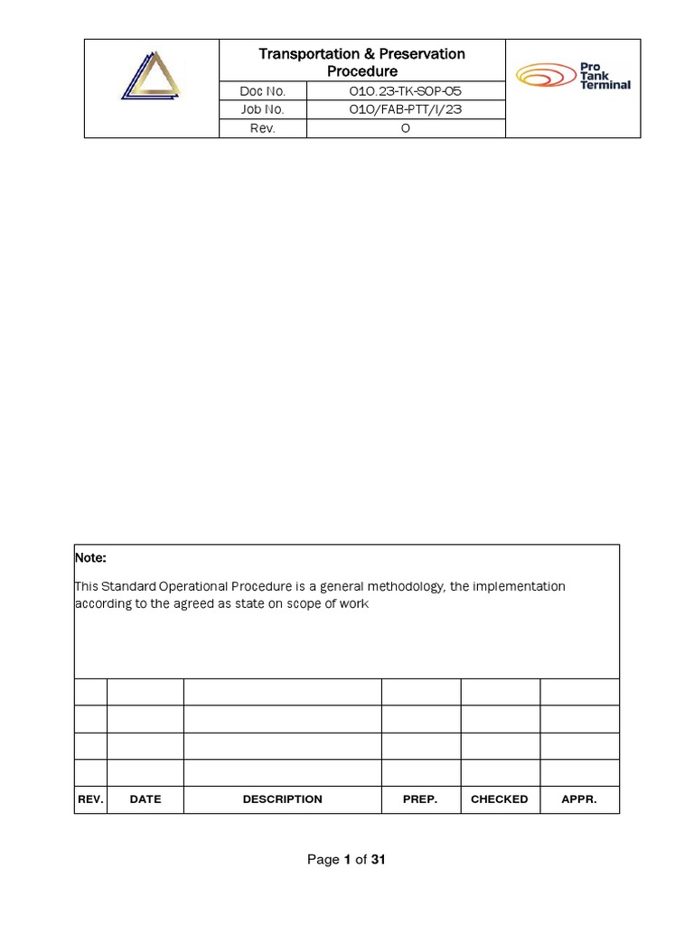 SOP - 05 - Transportatio Procedure | PDF | Rust | Pipe (Fluid Conveyance)