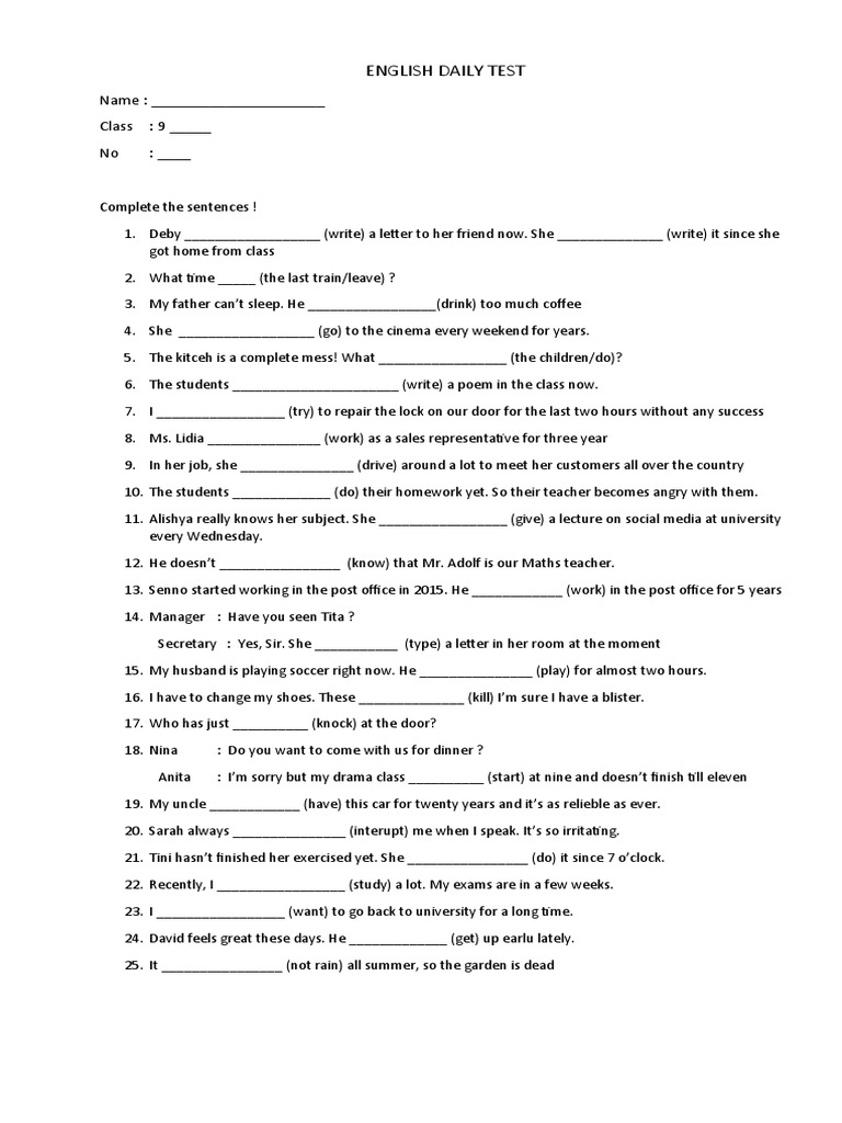 English Daily Test - Tenses | PDF