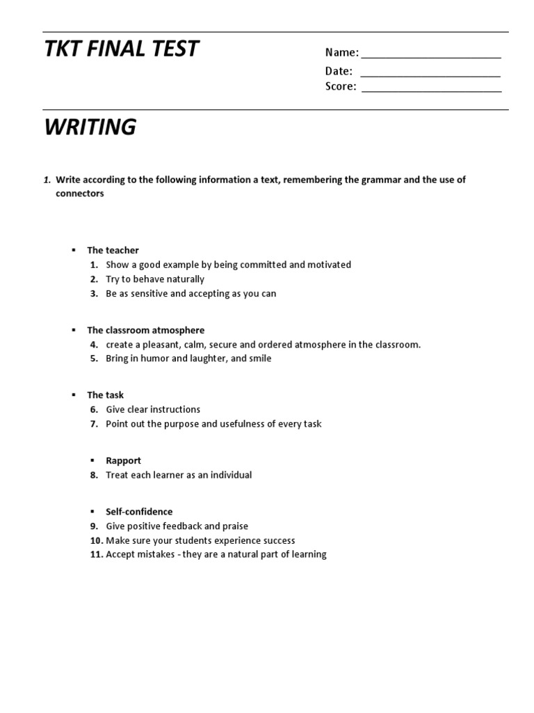 TKT Final Test | PDF | Learning | Teachers
