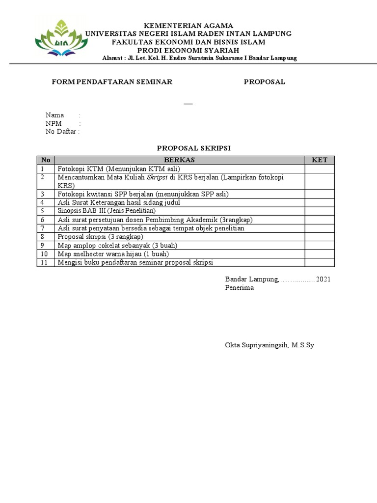 Form Pendaftaran Seminar Proposal 1 1 | PDF