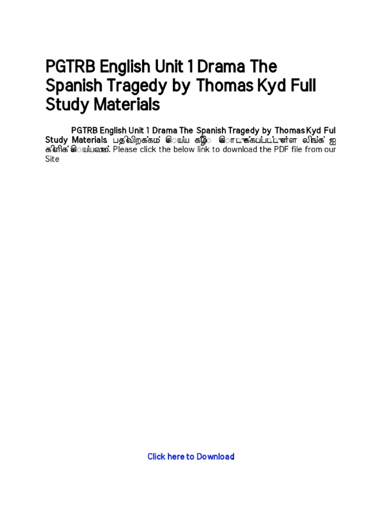 PGTRB English Unit 1 Drama The Spanish Tragedy by Thomas Kyd Full Study ...