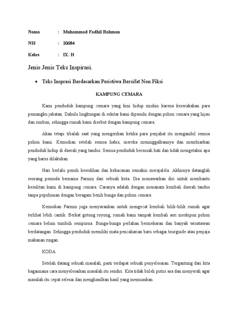 Teks Inspirasi Bahasa Indonesia | PDF | Perjalanan | Seni & Disiplin Bahasa