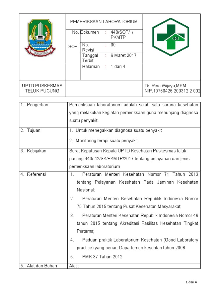 Sop Pemeriksaan Laboratorium | PDF