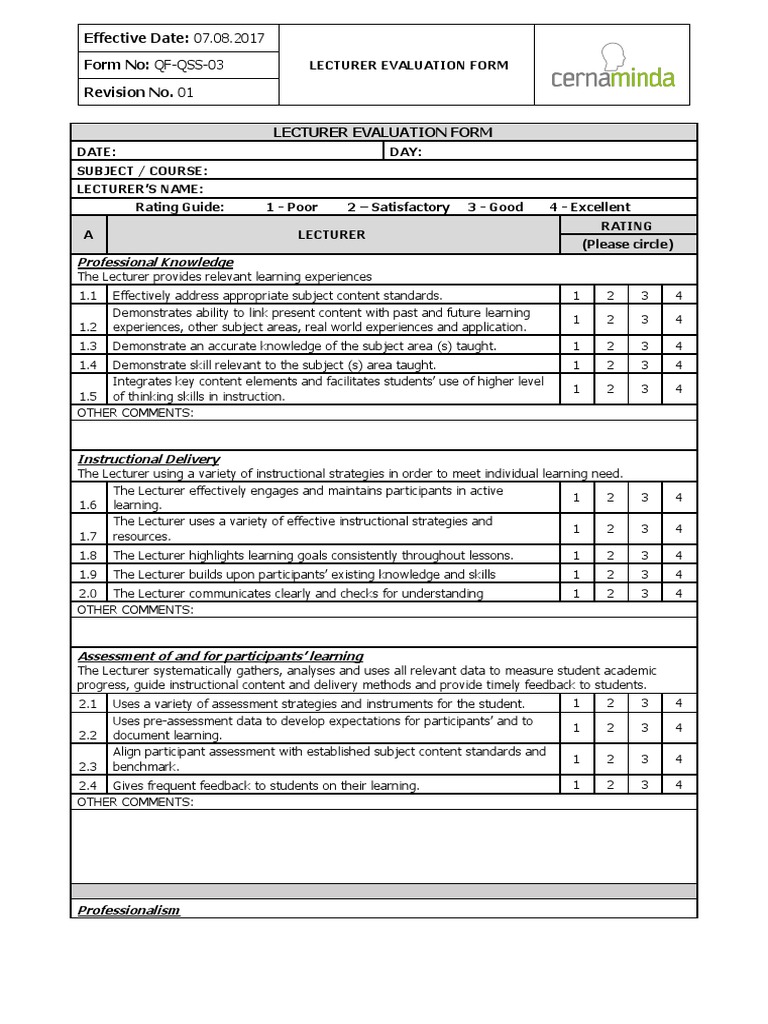 Lecturer Evaluation Form Template | PDF | Educational Assessment | Learning