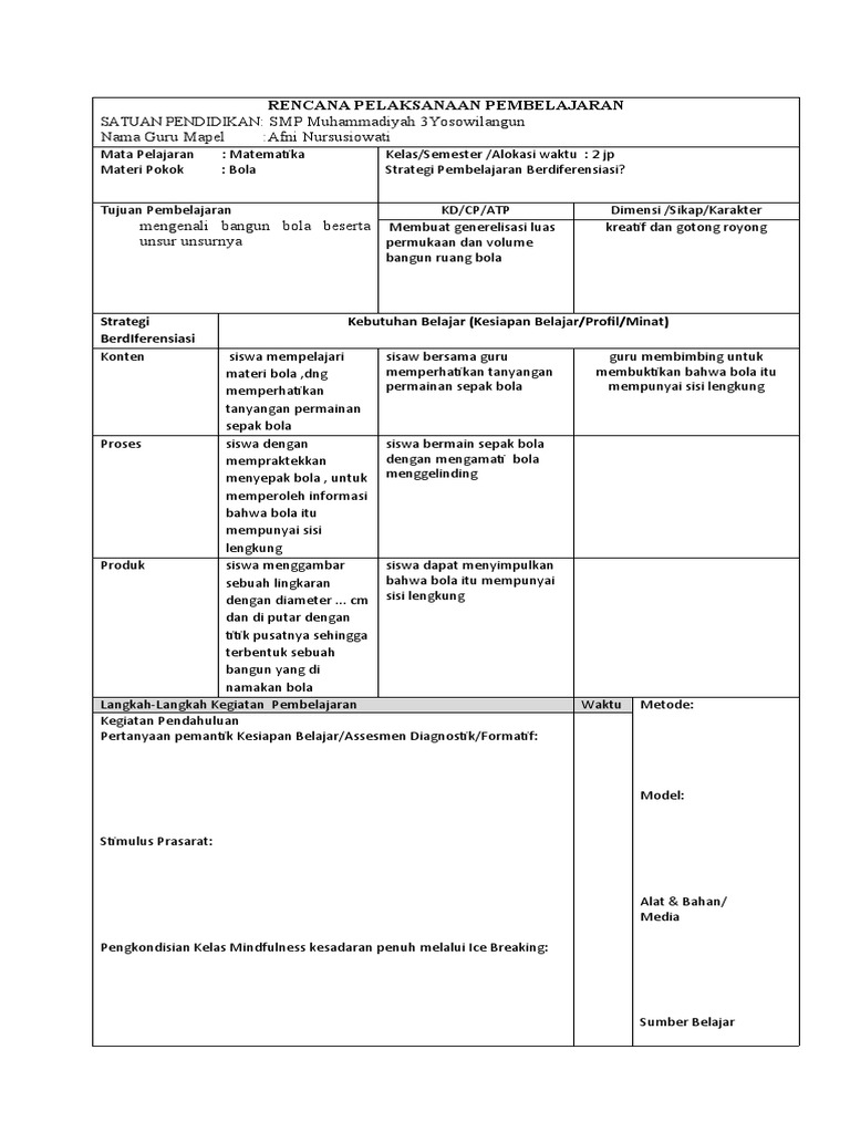 FORMAT RPP Berdiferensiasi | PDF