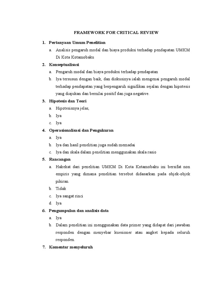 Framework For Critical Review | PDF