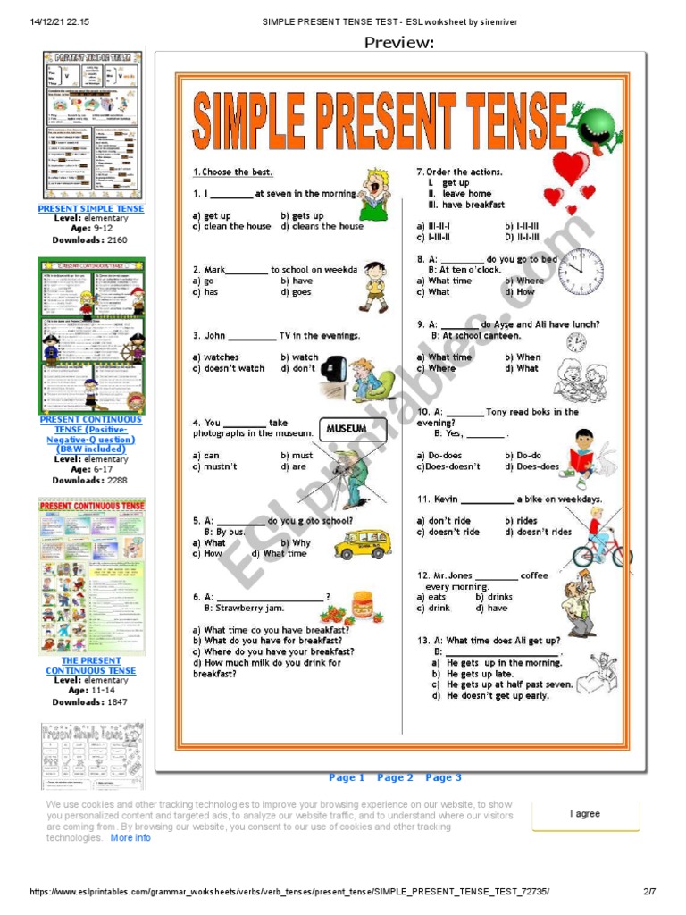 Simple Present Tense Test - Esl Worksheet by Sirenriver | PDF