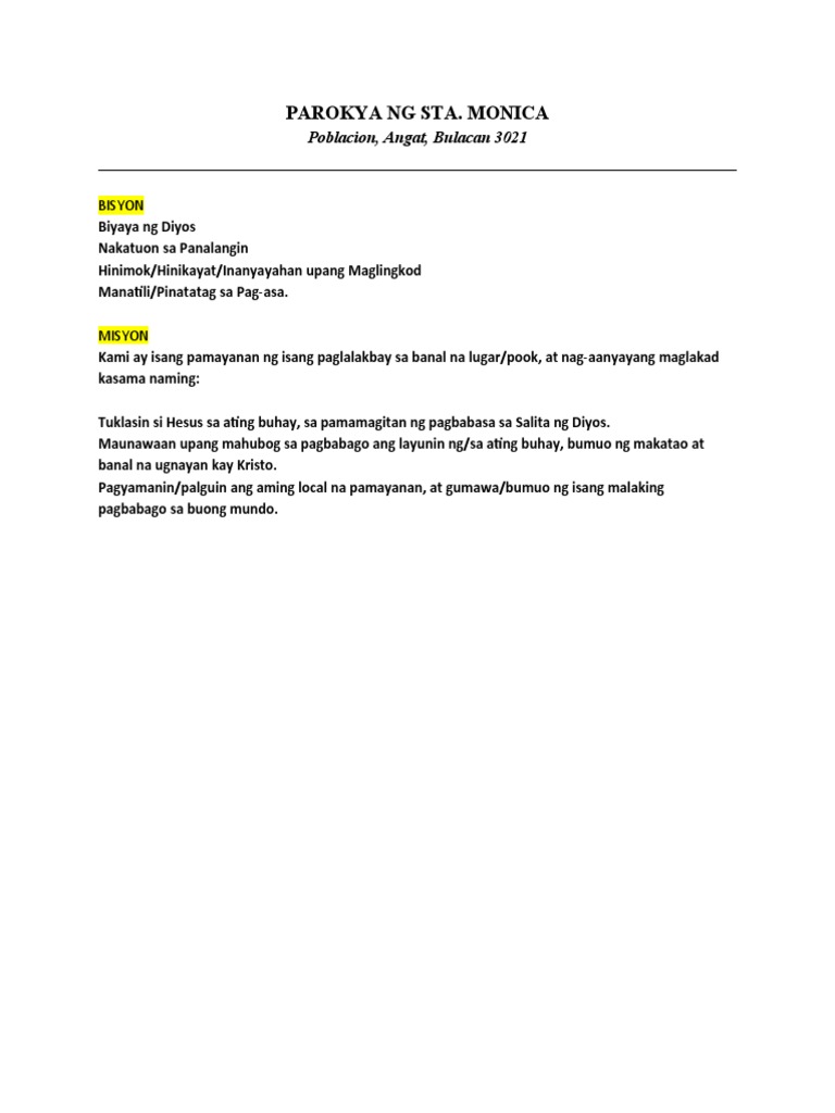 Bisyon at Misyon. Edited | PDF