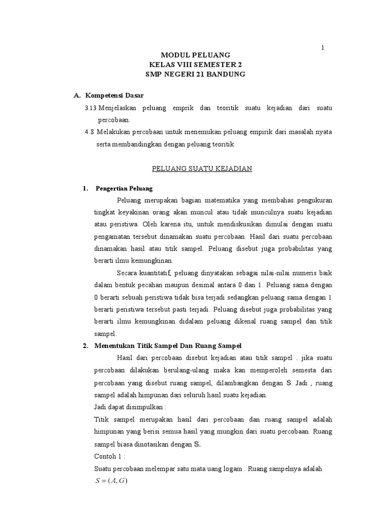 Peluang Empirik dan Teoritik Kelas VIII | PDF