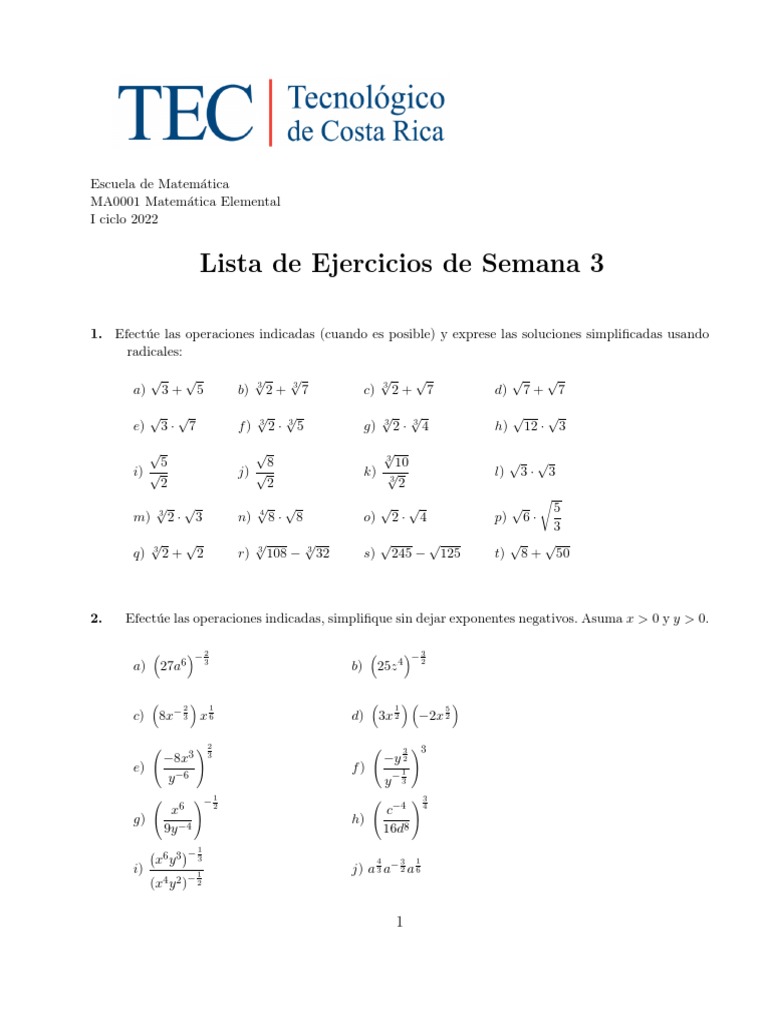 Listas de Ejercicios Ejercicios 3 | PDF | Matemáticas