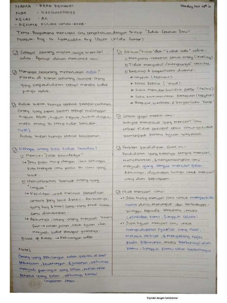 Resume Kuliah Umum Adab | PDF