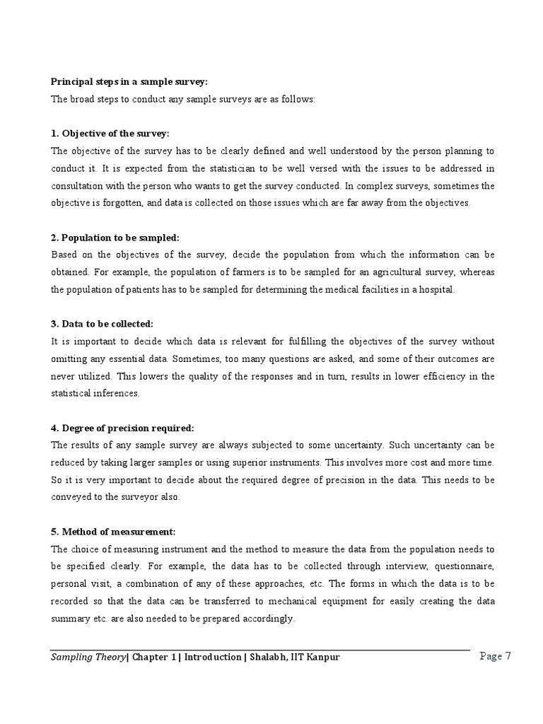 Principle Steps in Sample Survey | PDF | Survey Methodology | Sampling (Statistics)