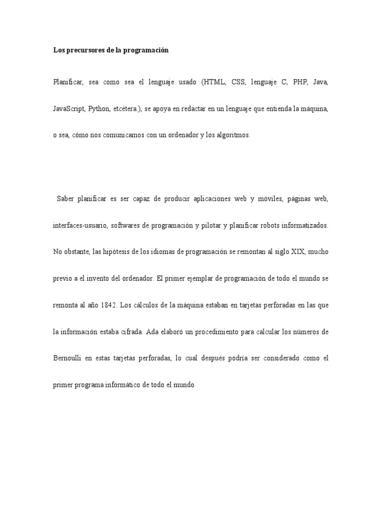 Historia de La Programacion-Ensayo | PDF | Lenguaje de programación | Programación de computadoras