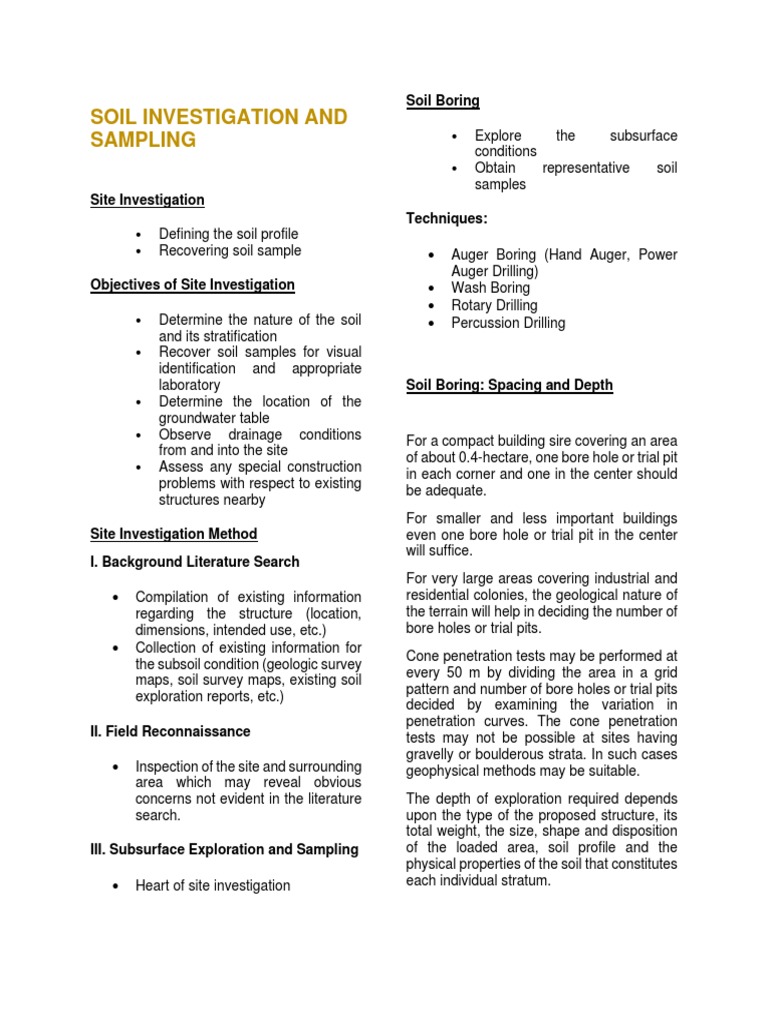 Soil Investigation and Sampling 1 | PDF | Sampling (Statistics) | Earth ...