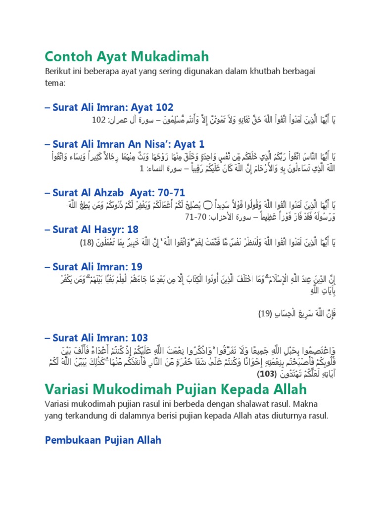 Contoh Ayat Mukadimah | PDF
