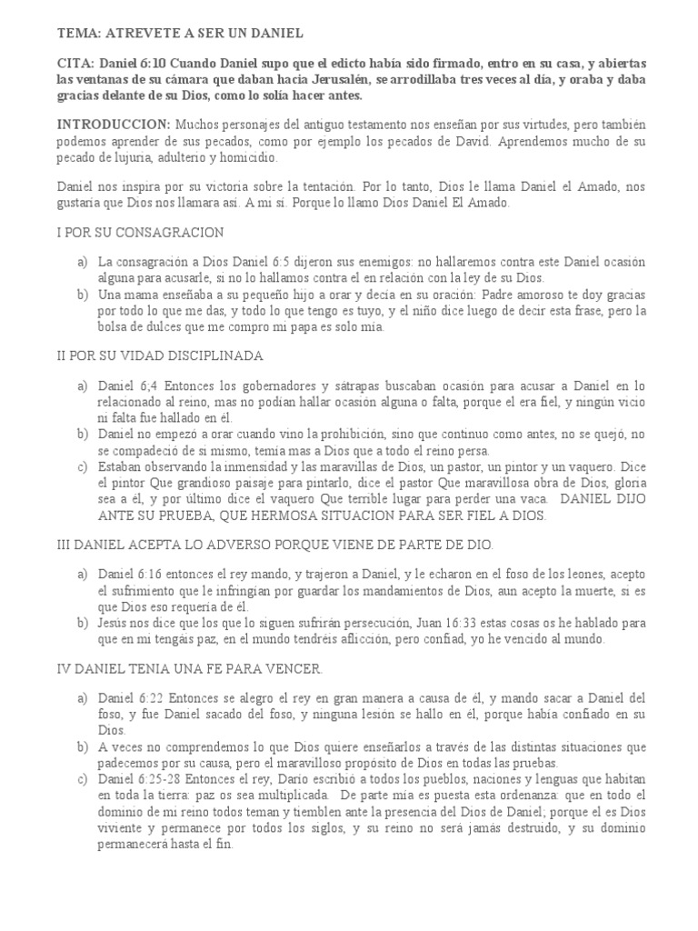 Bosquejo Atrevete A Ser Como Daniel Sabado 16 de Noviembre | PDF | Dios | Oración