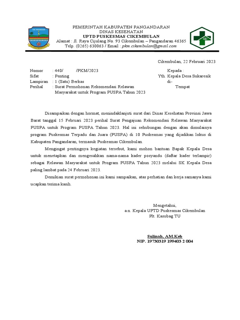 Permohonan Rekomendasi Relawan | PDF