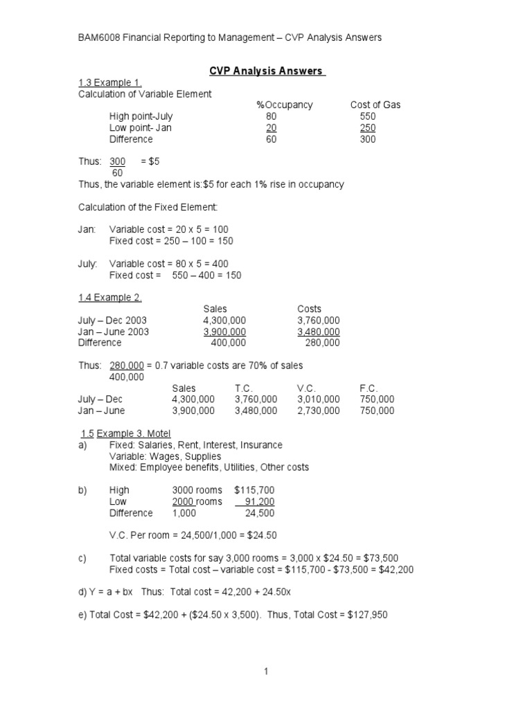 Lecture 1. Basic Costing CVP Answers | PDF | Business | Business Economics