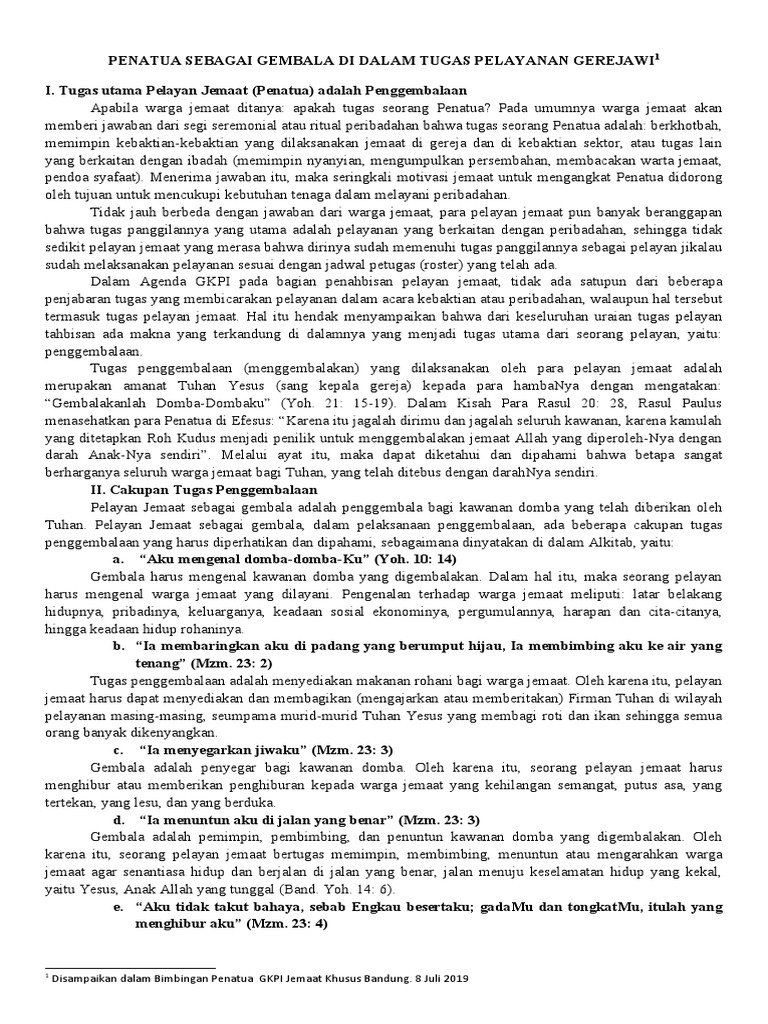 Penatua Sebagai Gembala Di Dalam Tugas Pelayanan Gerejawi | PDF