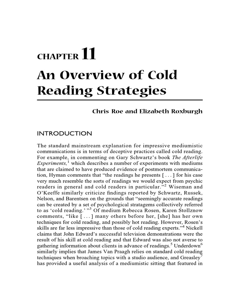 An Overview of Cold Reading Strategies Chris Roe and Elizabeth Roxburgh ...