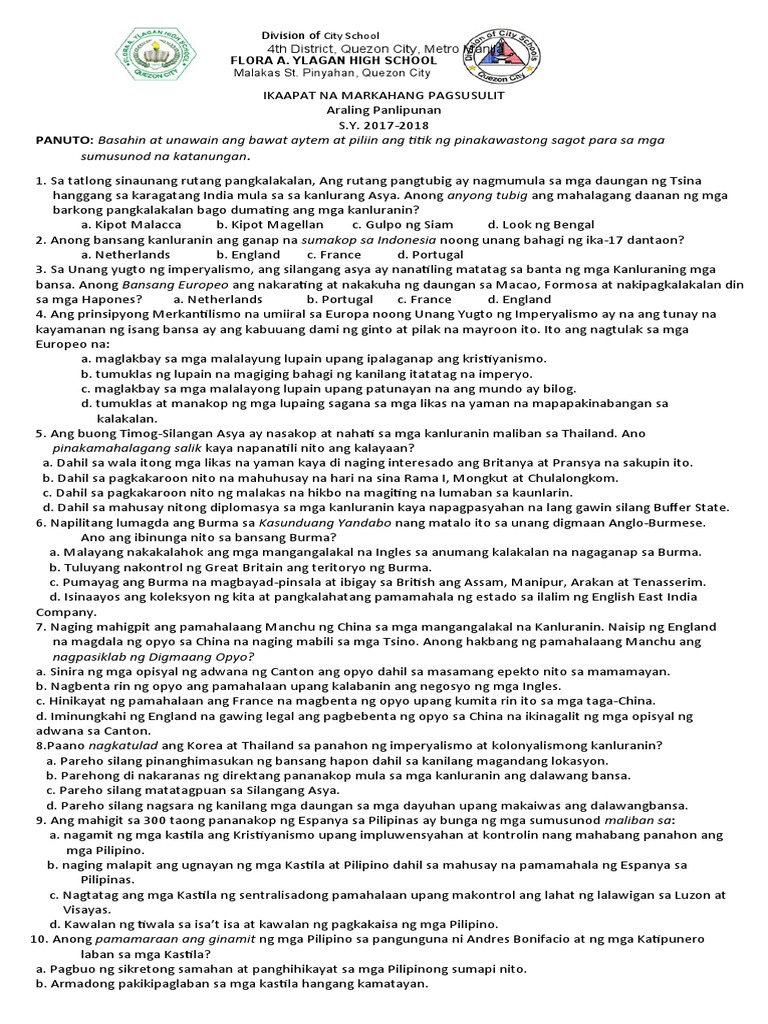 Grade 7 AP 4TH Mam Vilma | PDF