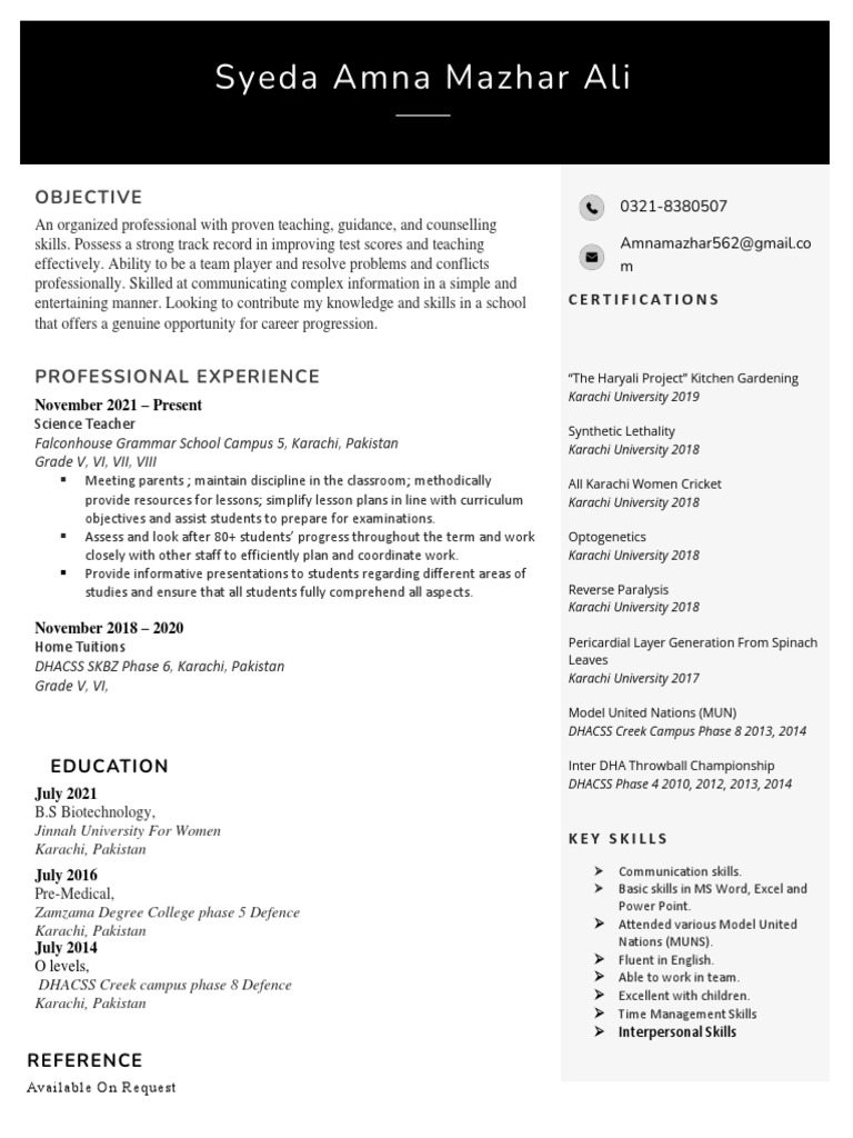 Amna CV | PDF | Karachi | Behavior Modification